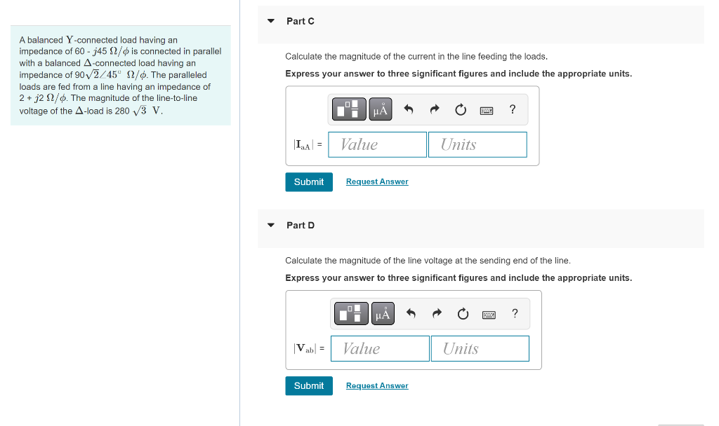 Solved A balanced Y-connected load having an impedance of | Chegg.com
