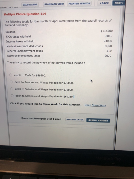 Solved NEXT BACK CALCULATOR STANDARD VIEW PRINTER VERSION | Chegg.com