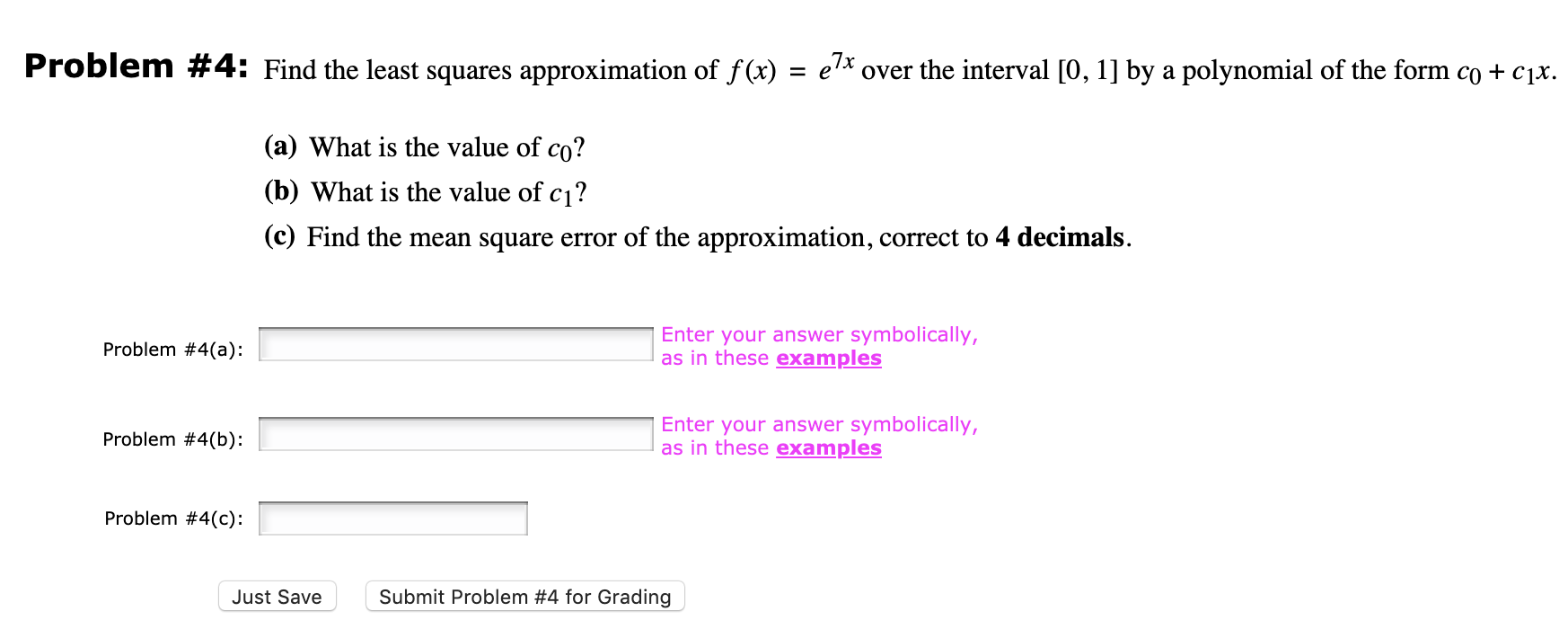 Solved Problem #4: Find the least squares approximation of | Chegg.com