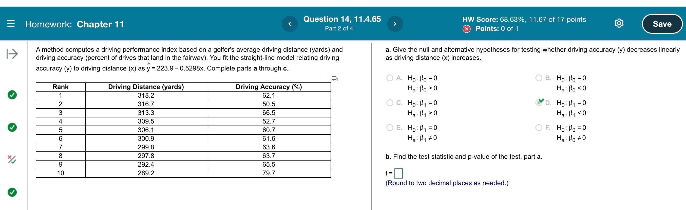 Solved A Method Computes A Driving Performance Index Based 0500