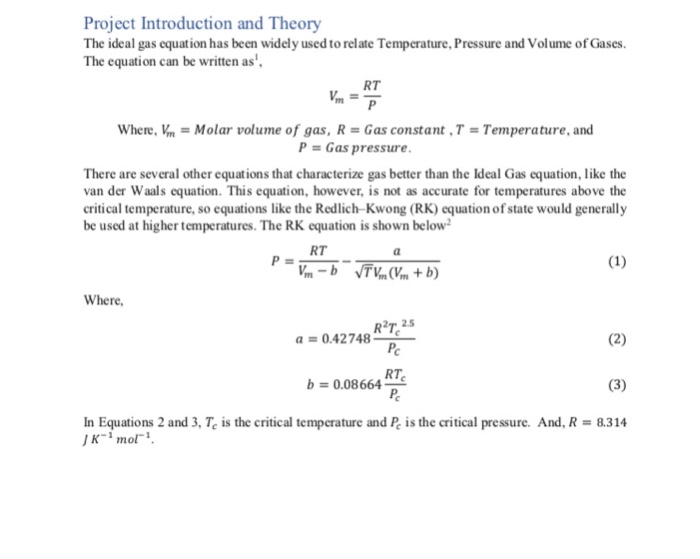 Solved Project Introduction and Theory The ideal gas | Chegg.com