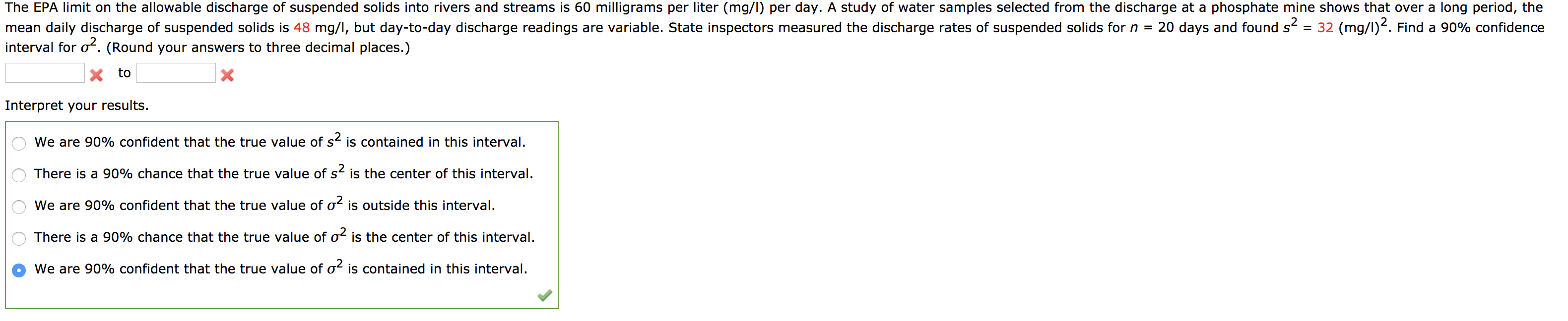 Solved The EPA limit on the allowable discharge of suspended | Chegg.com