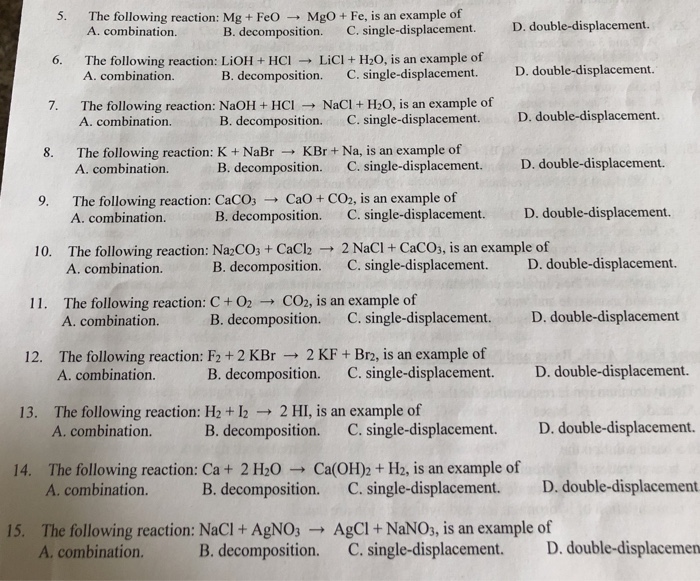 Solved 5. The following reaction: Mg + FeO Mgo Fe, is an | Chegg.com