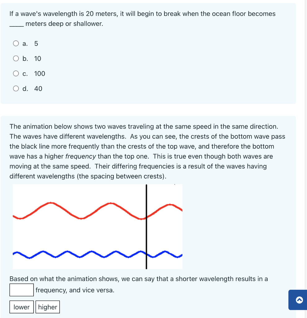 Solved If a wave's wavelength is 20 meters, it will begin to | Chegg.com