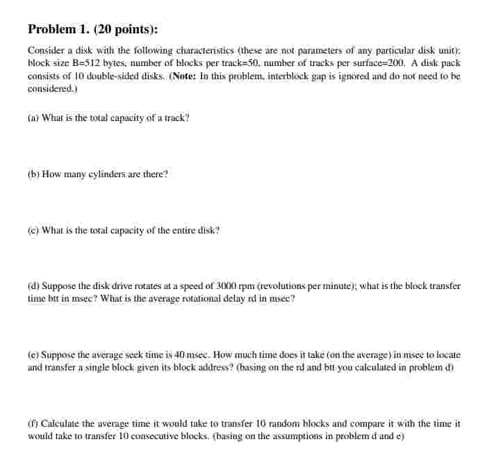 Solved Problem 1. (20 ﻿points):Consider a disk with the | Chegg.com