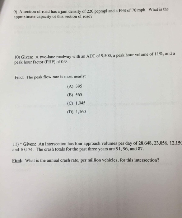 Solved A section of road has a jam density of 220 pcpmpl and | Chegg.com