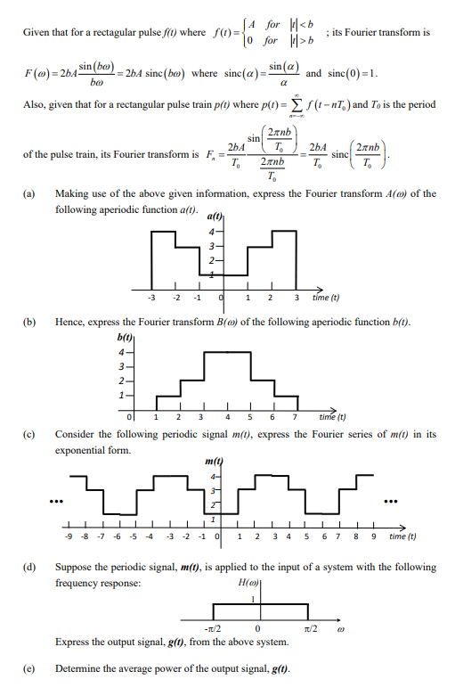 Solved Given that for a rectagular pulse f(t) ﻿where | Chegg.com