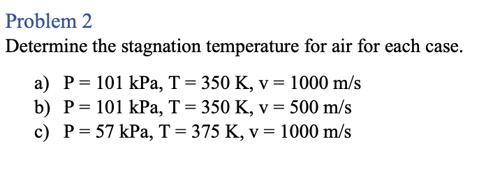 Solved Problem 2 Determine the stagnation temperature for | Chegg.com