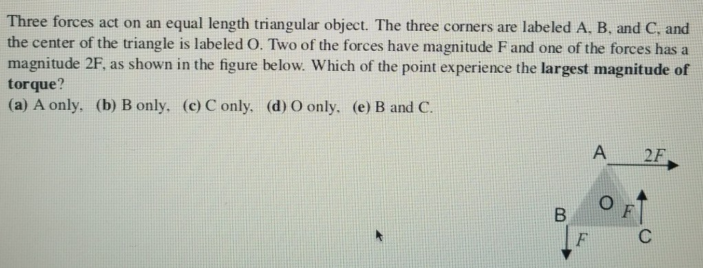 Solved Three forces act on an equal length triangular | Chegg.com