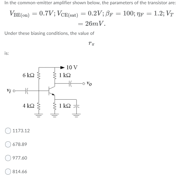 Solved In the common-emitter amplifier shown below, the | Chegg.com