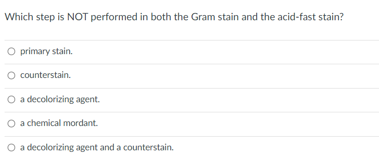 Solved Which step is NOT performed in both the Gram stain | Chegg.com