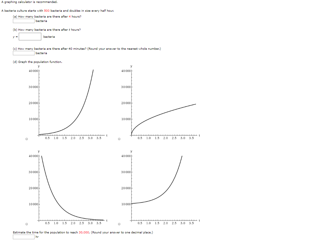Solved A graphing calculator is recommended. A bacteria | Chegg.com