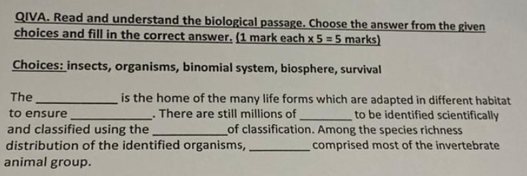 Solved QIVA. Read and understand the biological passage. | Chegg.com