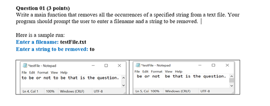Solved Question 01 ( 3 points) Write a main function that | Chegg.com