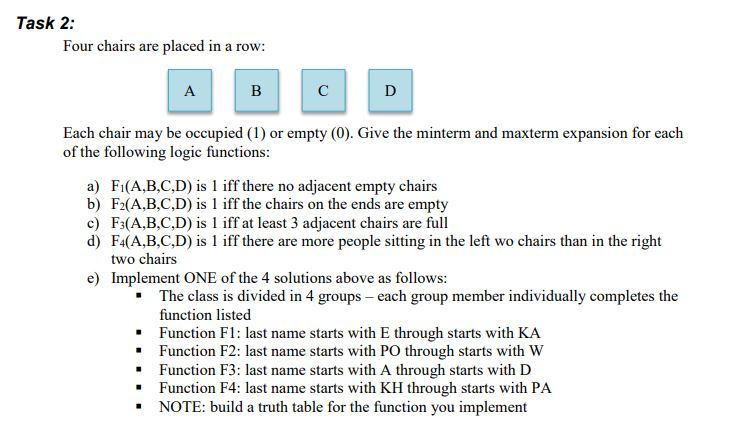 Solved Task 2: Four chairs are placed in a row: А B с D Each | Chegg.com