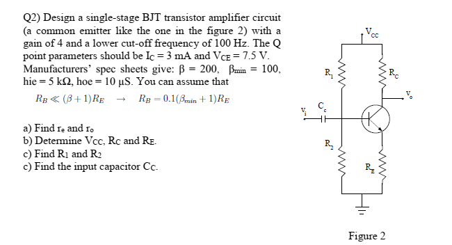 Solved Voc Q2) Design a single-stage BJT transistor | Chegg.com