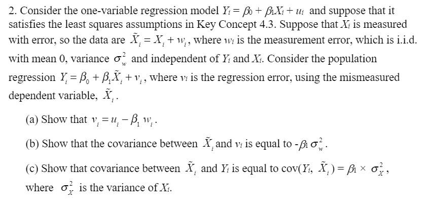 2. Consider the one-variable regression model Y; = Bo | Chegg.com
