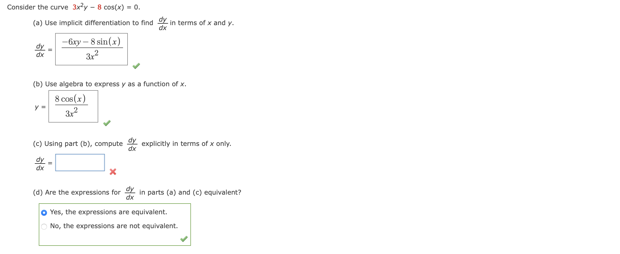 Solved Consider the curve 3x2y-8cos(x)=0.(a) ﻿Use implicit | Chegg.com