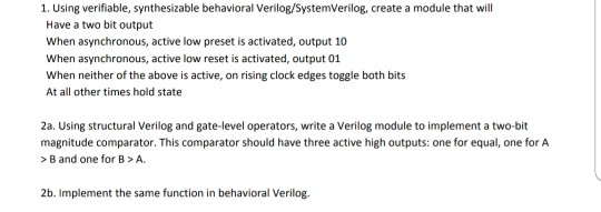 Solved 1. Using verifiable, synthesizable behavioral | Chegg.com