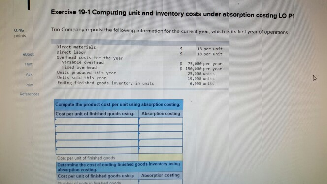 Solved Exercise 19-1 Computing unit and inventory costs | Chegg.com