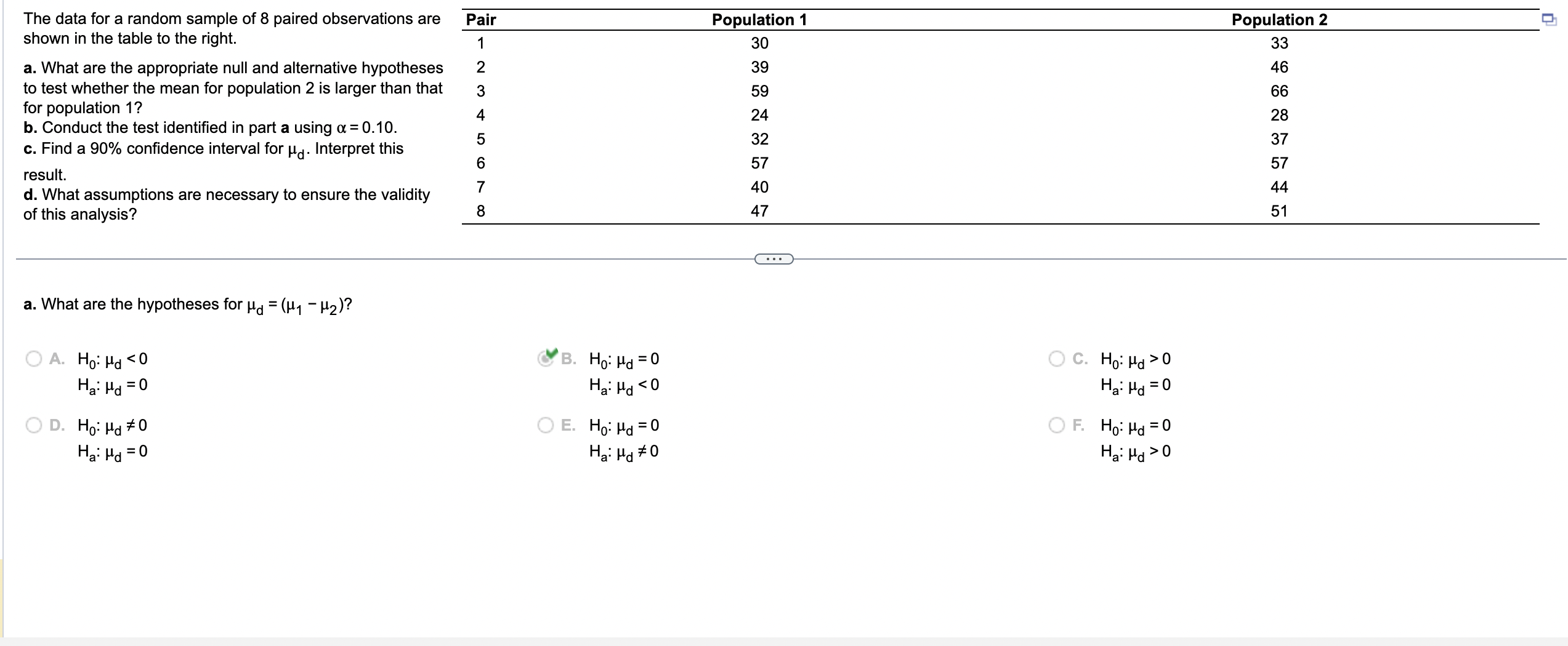 Solved The data for a random sample of 8 paired observations | Chegg.com