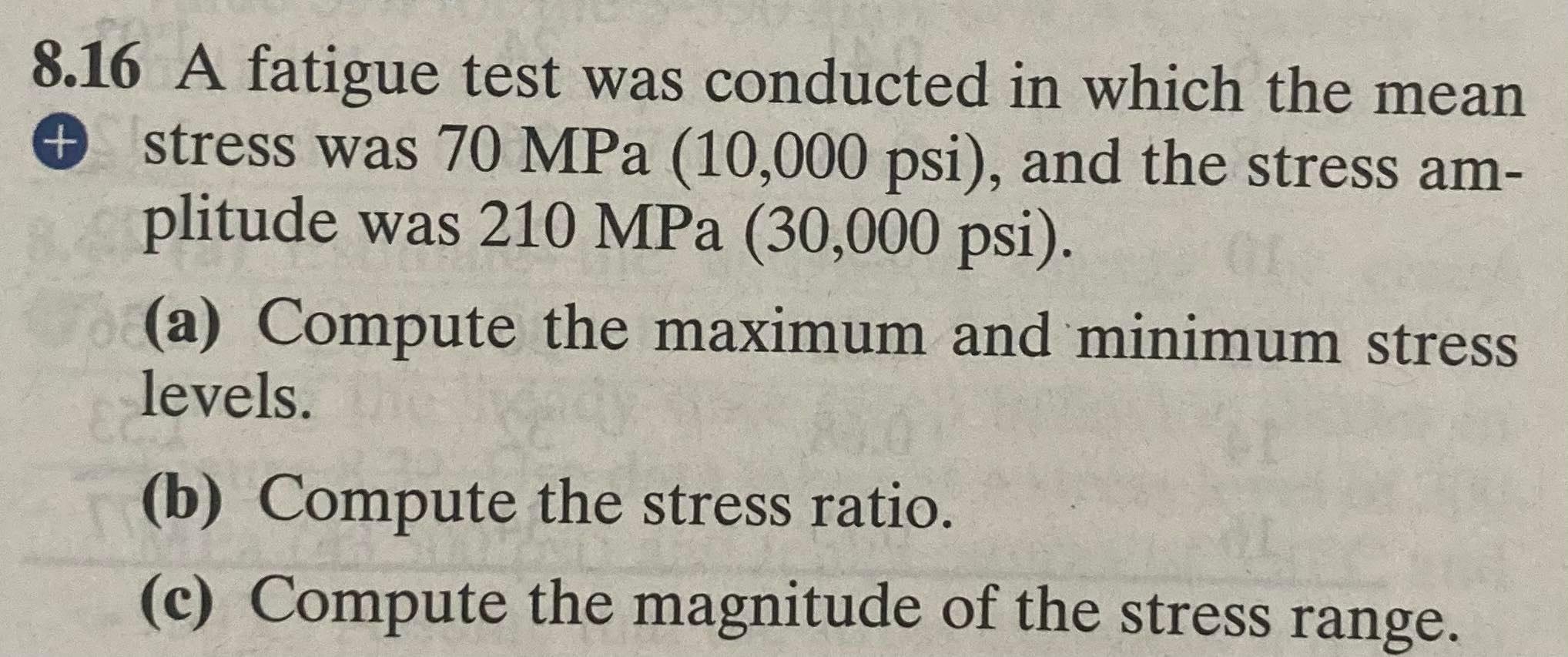 Solved 8.16 A fatigue test was conducted in which the mean + | Chegg.com