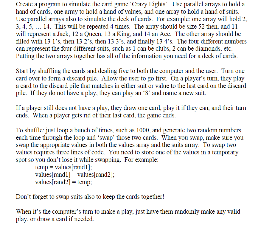 Create a program to simulate the card game 'Crazy | Chegg.com