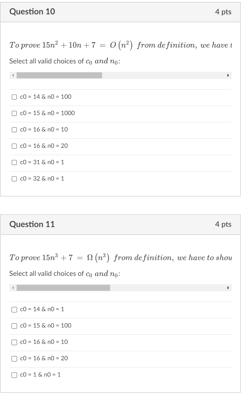 Solved To prove 15n2+10n+7=O(n2) from de finition, we have | Chegg.com