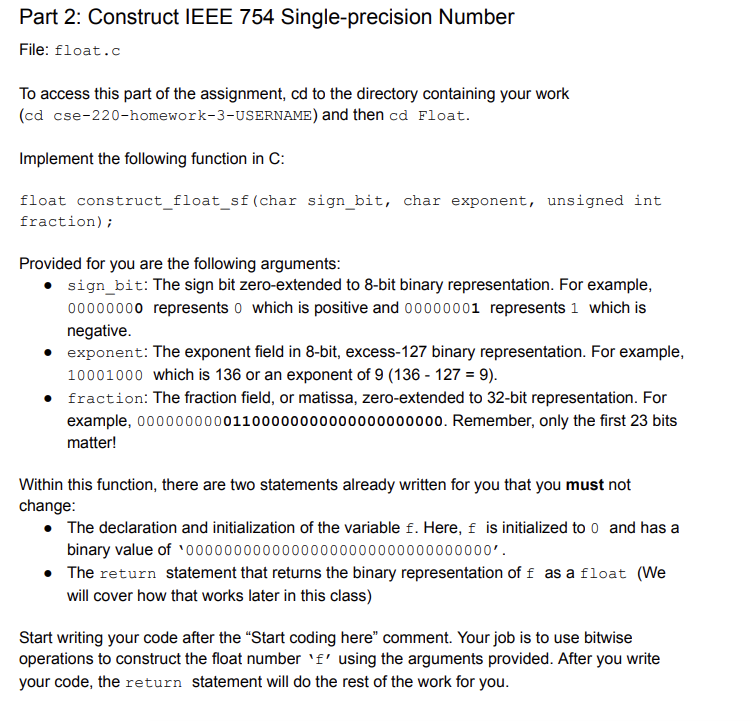 Solved Part 2: Construct IEEE 754 Single-precision Number | Chegg.com
