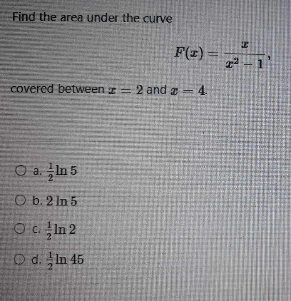 Solved Find the area under the curve F(x)=x2−1x covered | Chegg.com