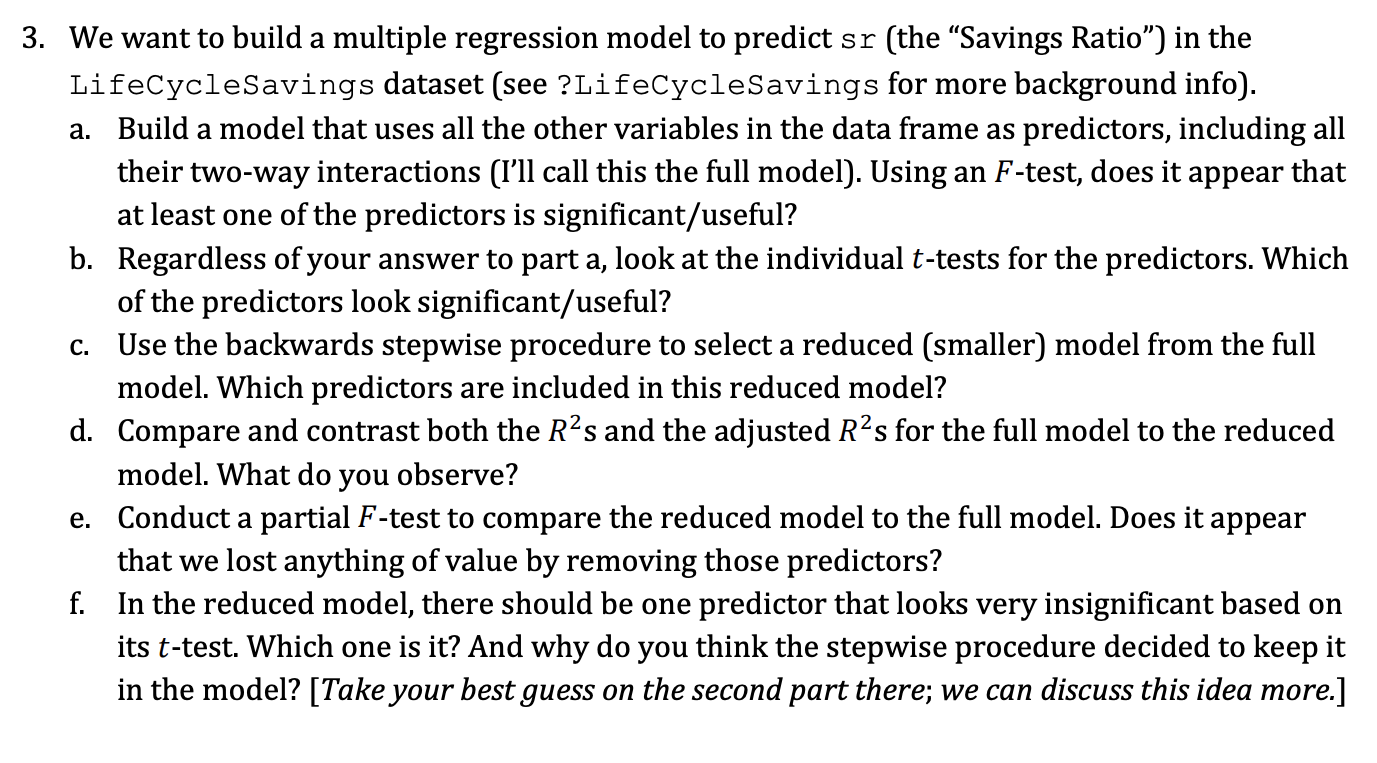 3. We want to build a multiple regression model to | Chegg.com