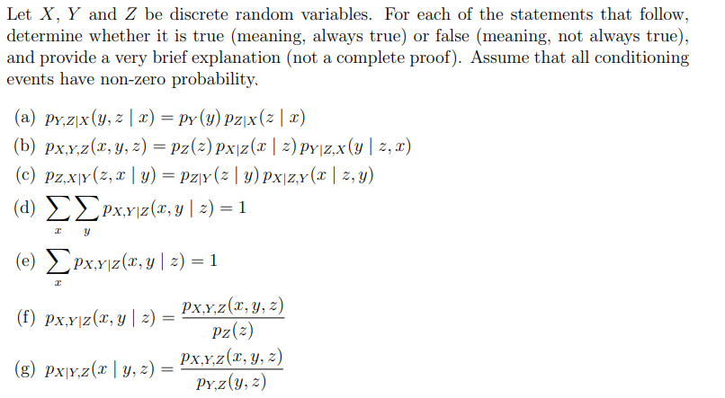 Solved Let X,Y and Z be discrete random variables. For each | Chegg.com