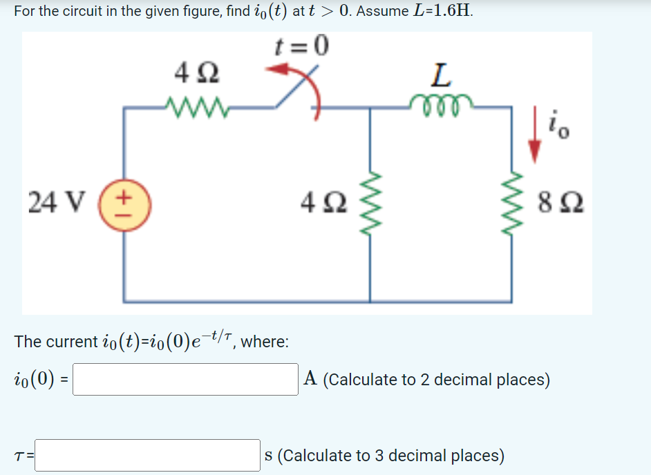 Solved For the circuit in the given figure, find i0(t) at | Chegg.com