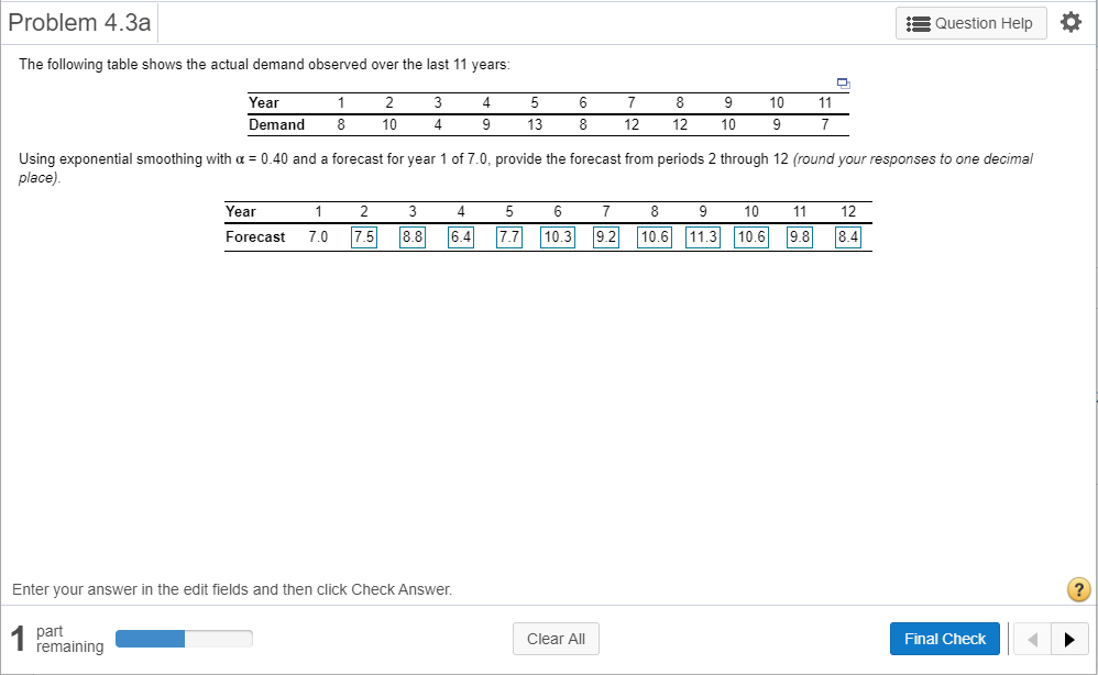 Solved Problem 4.3a Question Help The following table shows | Chegg.com