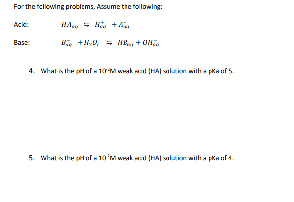 Solved Solve for problem 4 & 5 using the following acid base | Chegg.com