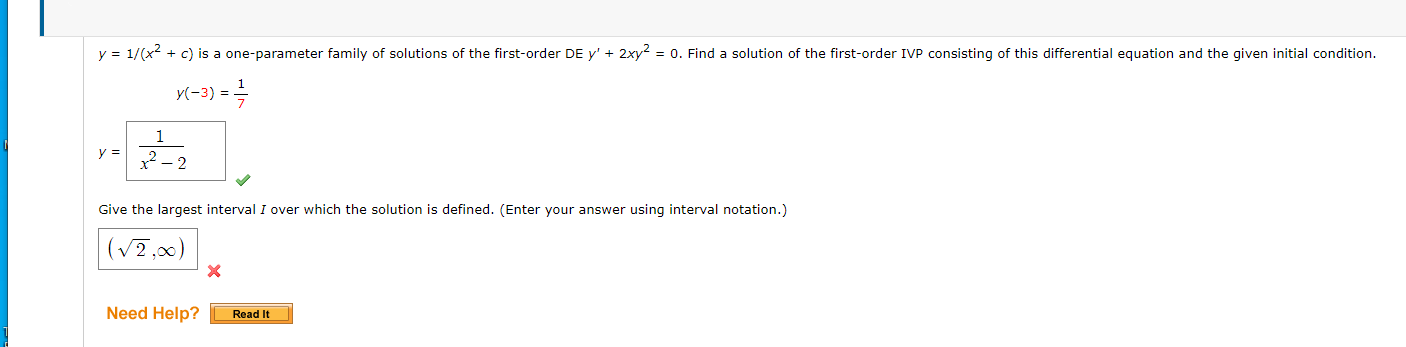 Solved y = 1/(x2 + C) is a one-parameter family of solutions | Chegg.com