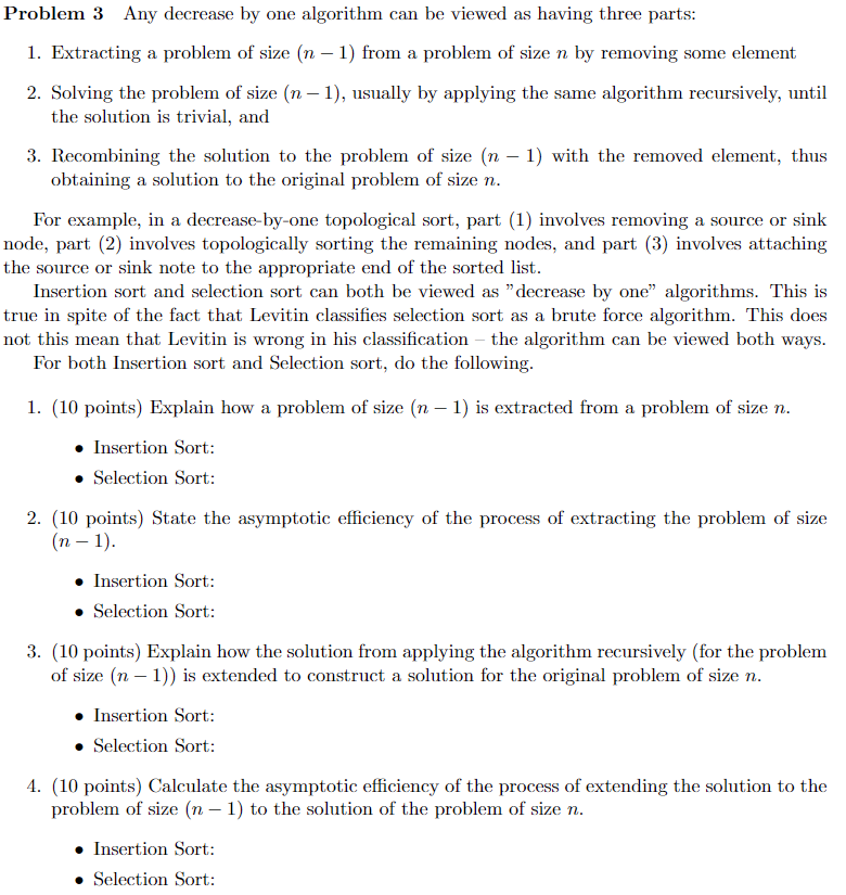 Solved Problem 3 Any Decrease By One Algorithm Can Be Viewed 4114