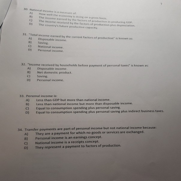Solved A) How 30. National income is a measure of: How well | Chegg.com