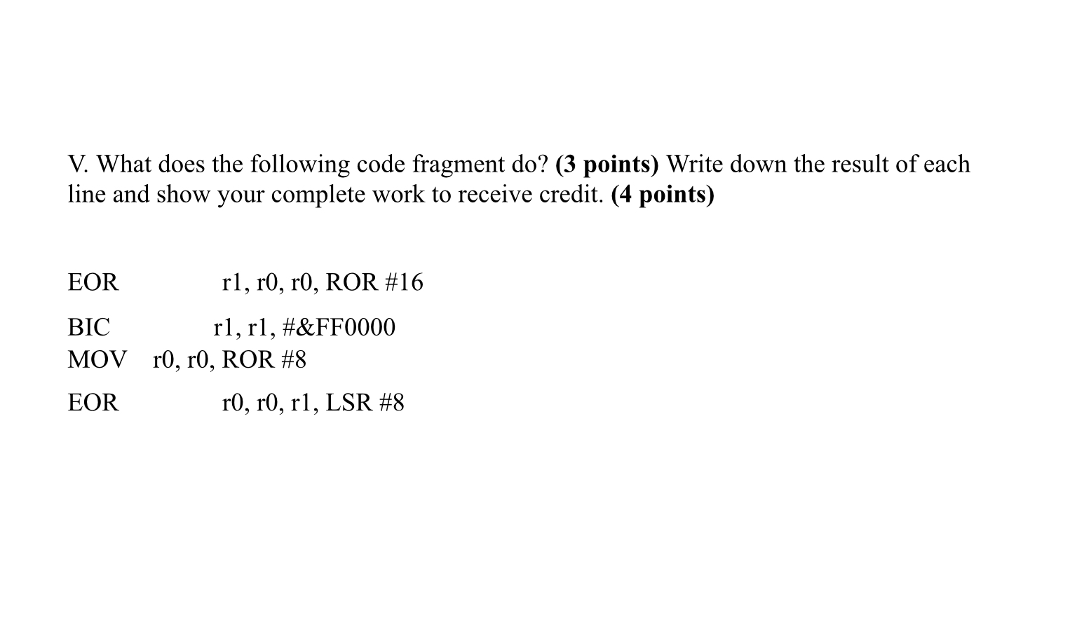 Solved V. What does the following code fragment do? (3 | Chegg.com