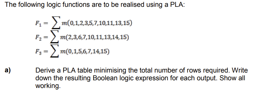 Solved The following logic functions are to be realised | Chegg.com