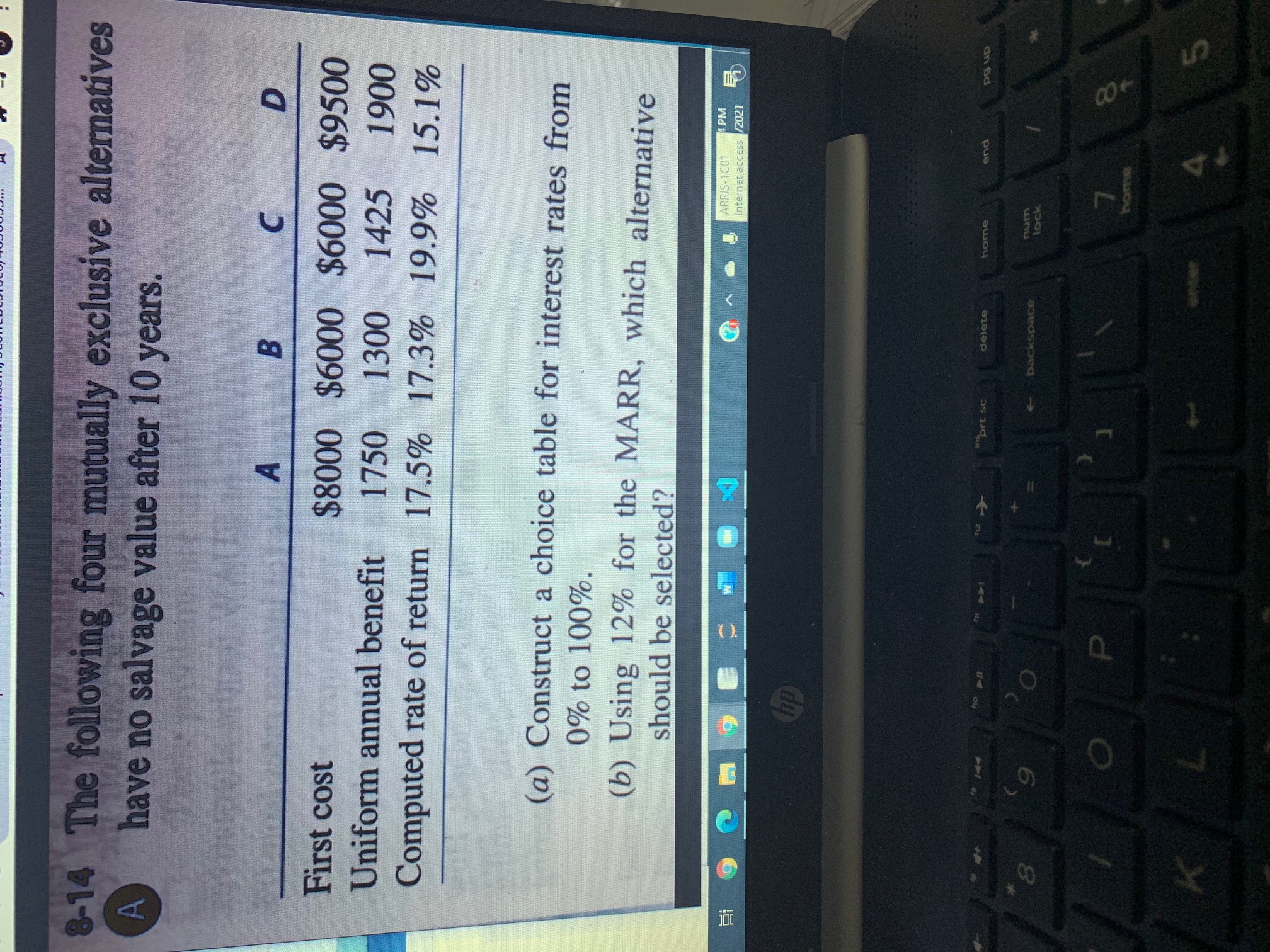 Solved 8-14 The following four mutually exclusive | Chegg.com