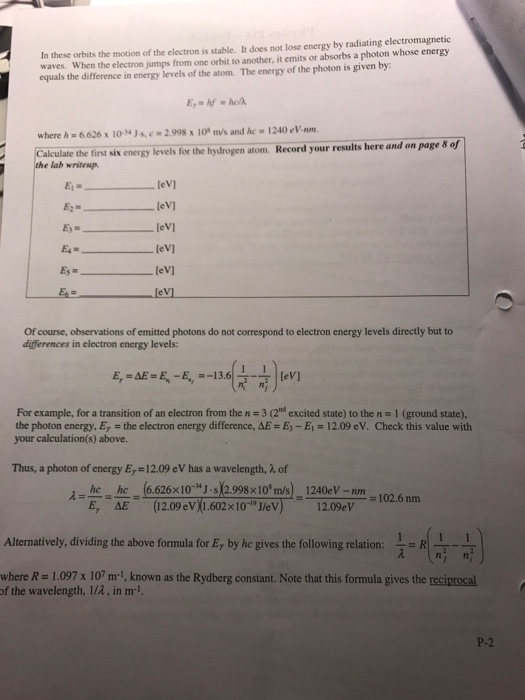 Solved Physics 214 PreLab 4 Atomic Spectra Name Date Section | Chegg.com