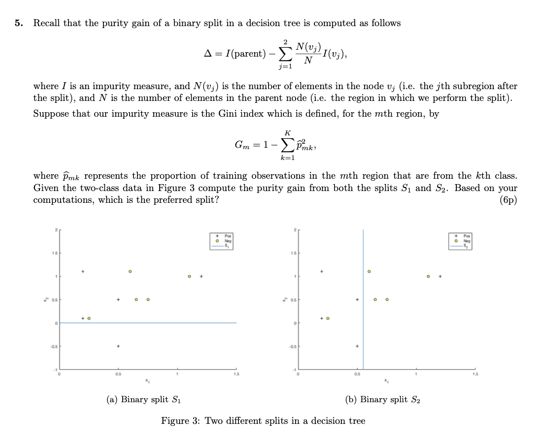 5. Recall that the purity gain of a binary split in a | Chegg.com