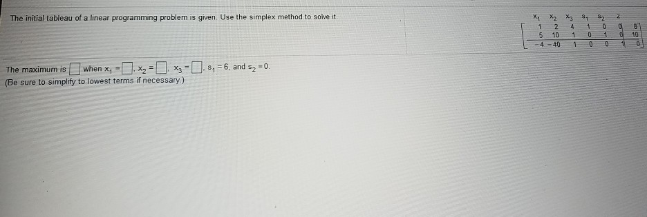 Solved The Initial Tableau Of A Linear Programming Problem 1072