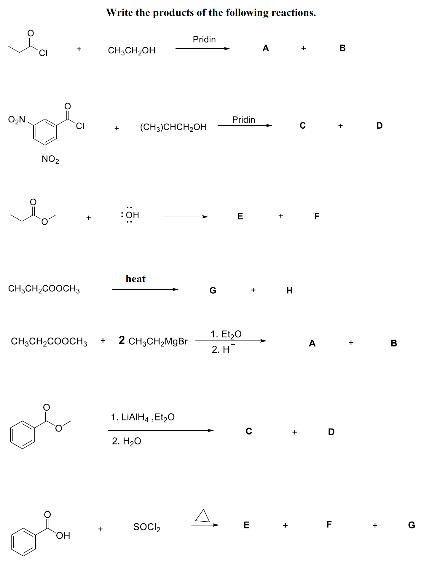 Write the products of the following reactions. | Chegg.com
