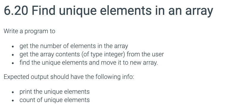 Solved 6.20 Find unique elements in an array Write a program | Chegg.com