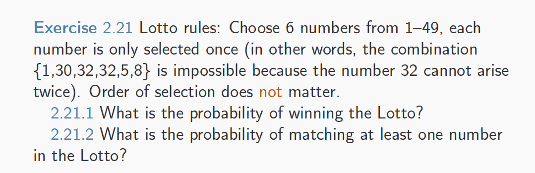 Solved Exercise 2.21 Lotto rules: Choose 6 numbers from | Chegg.com
