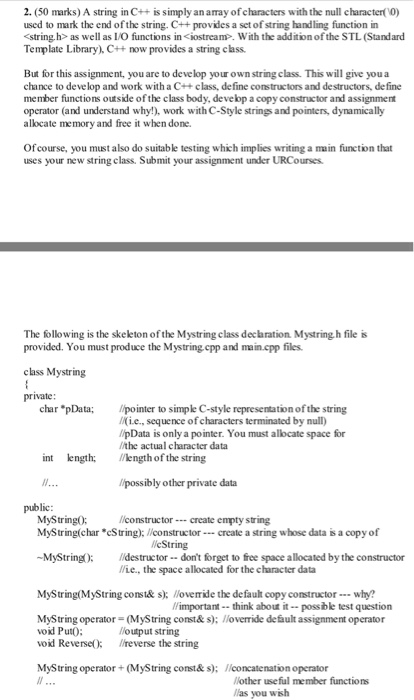 Solved 2. (50 marks) A string in C+is simply an array of | Chegg.com