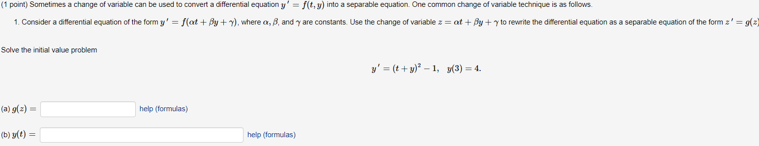Solved (1 point) Sometimes a change of variable can be used | Chegg.com