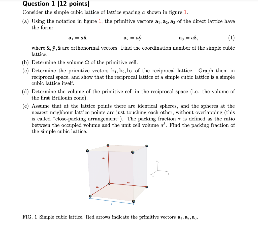 Solved Question 1 [12 points] Consider the simple cubic | Chegg.com